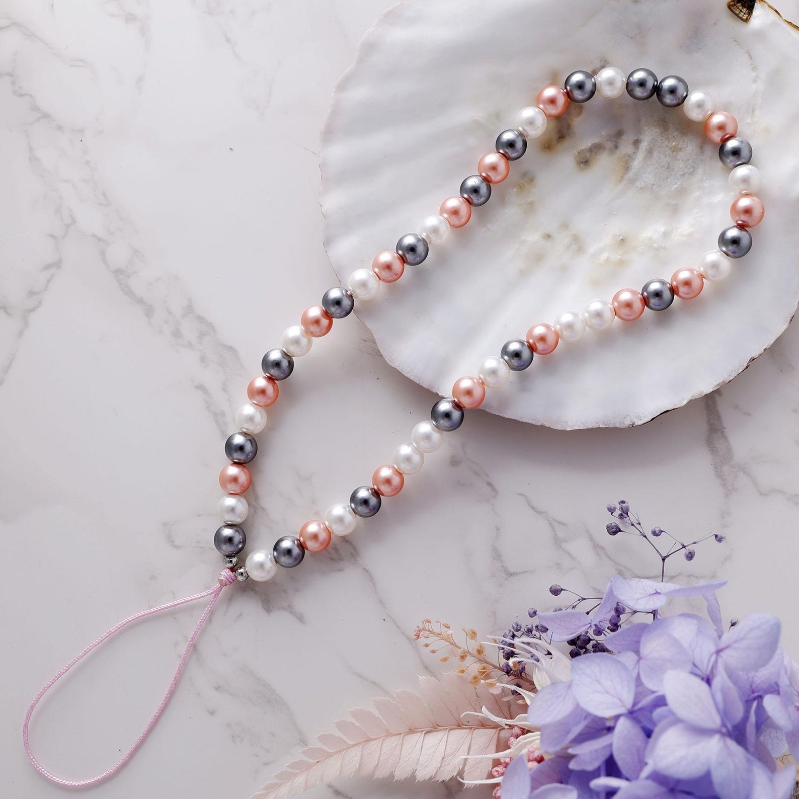 Grey Orange White Pearls Beads Phone Chain Bead Strap | Phone Wrist ...