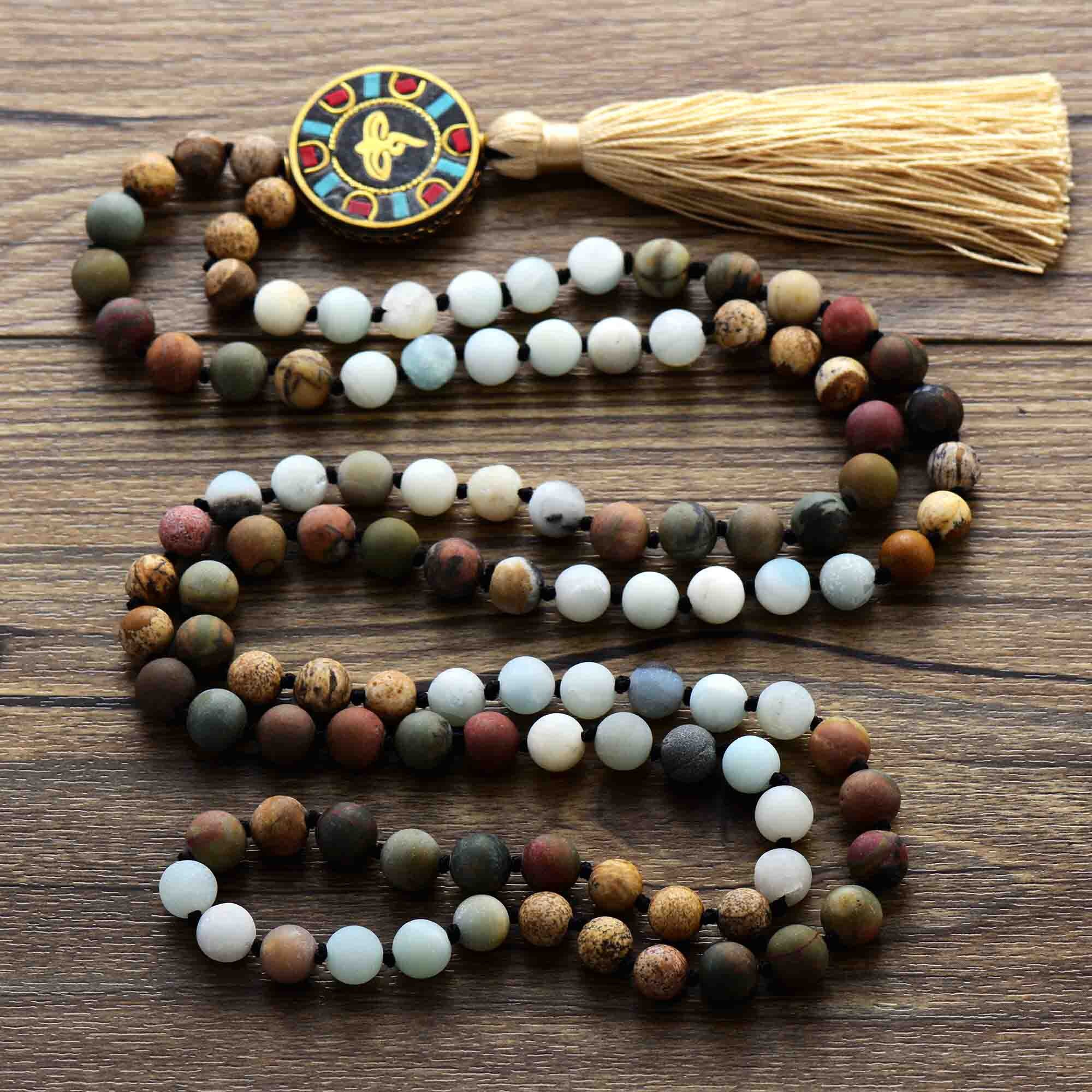 Amazonite Red Turquoise Mala Beads 108 Necklace | Natural Stone Mala ...