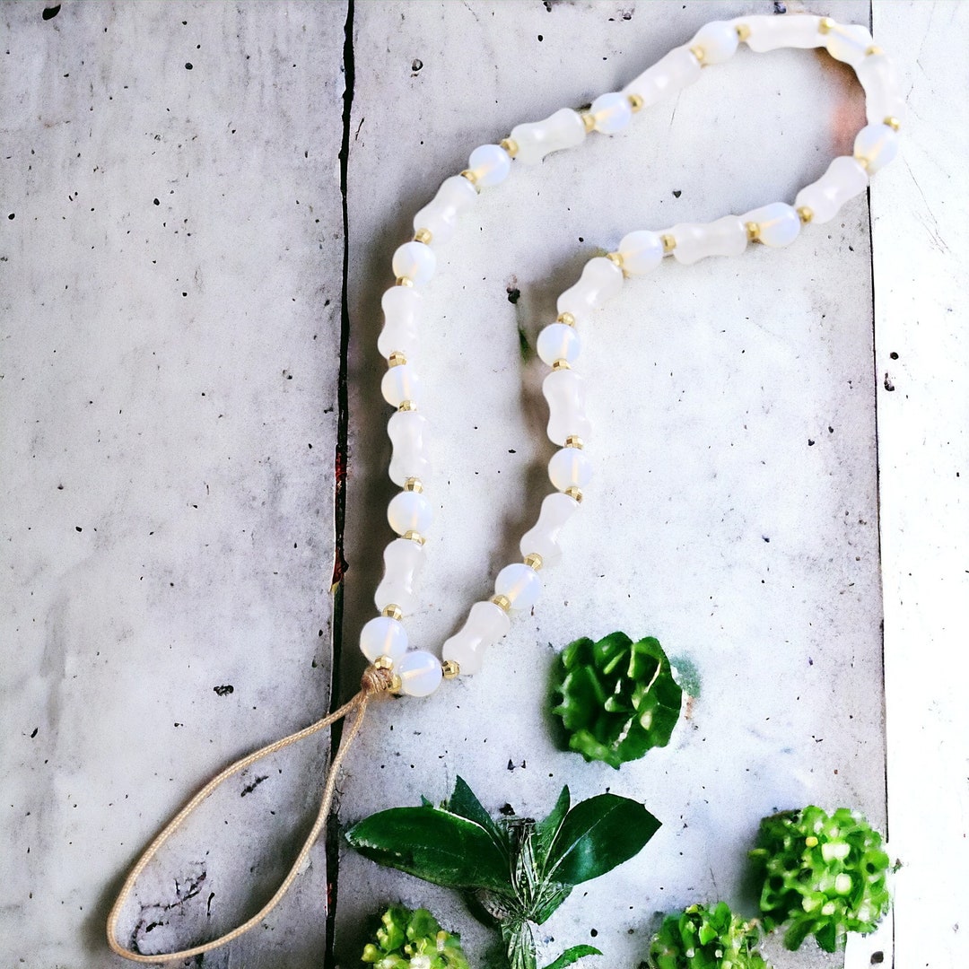 Opal Natural Stone Phone Chain Bead Strap | Phone Wrist Lanyard ...