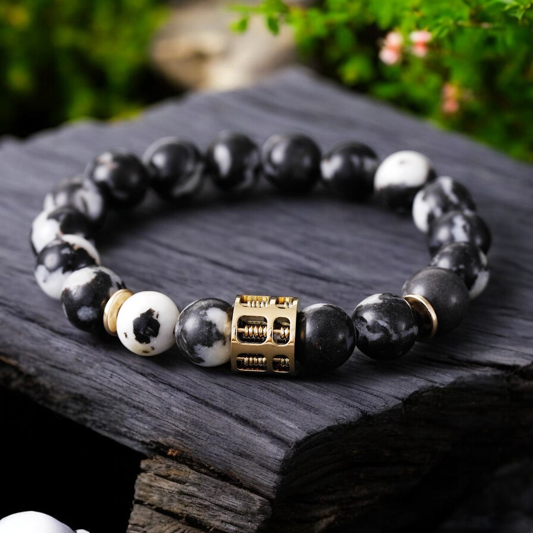 Black White African Zebra Mala Beads Bracelet | Prosperity Abacus Beads ...