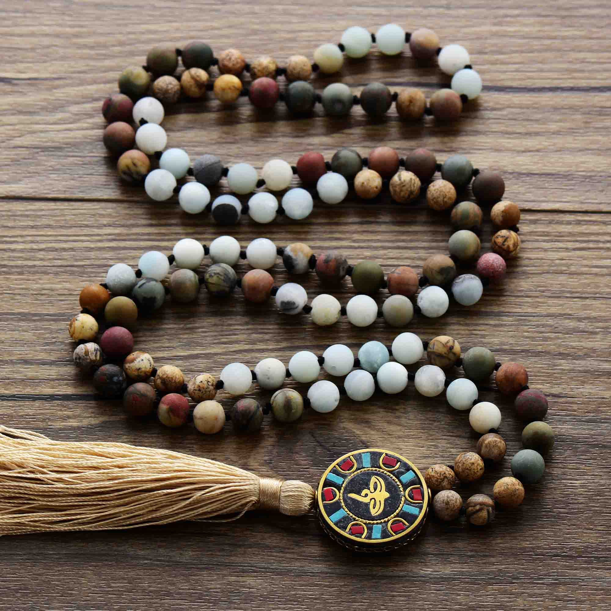 Amazonite Red Turquoise Mala Beads 108 Necklace | Natural Stone Mala ...