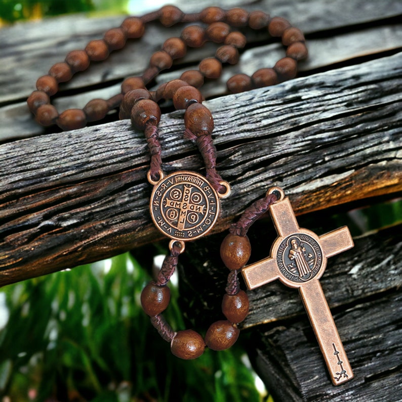 Natural Wooden Beads Catholic Prayer Hematite Cross Necklace Hand ...