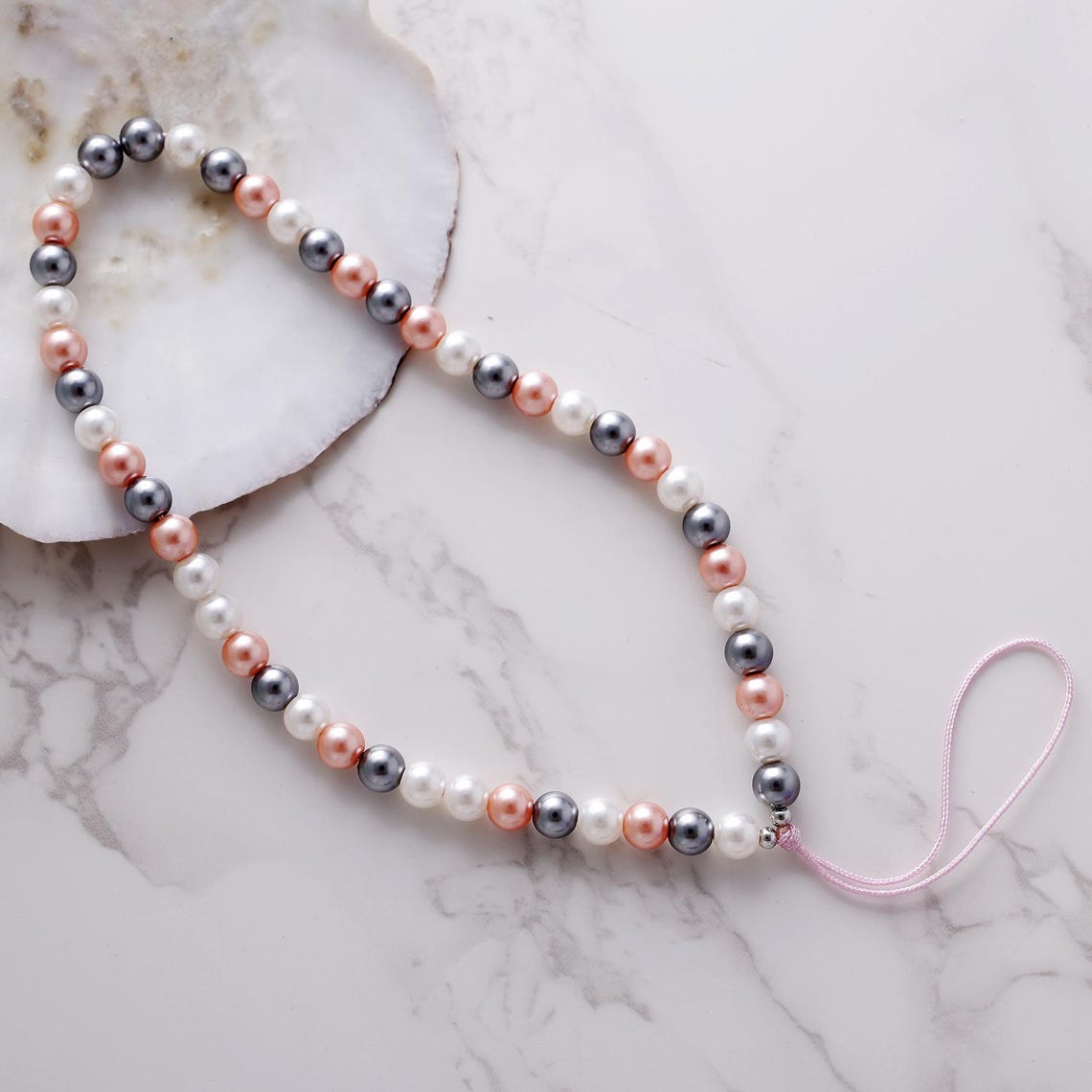 Grey Orange White Pearls Beads Phone Chain Bead Strap | Phone Wrist ...
