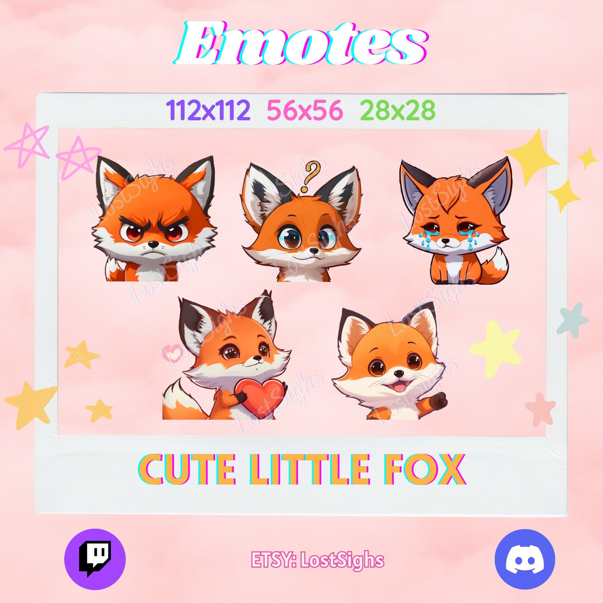 Cute Baby Little Fox Emote Pack (5) for Stream: Twitch, Discord, Kick ...