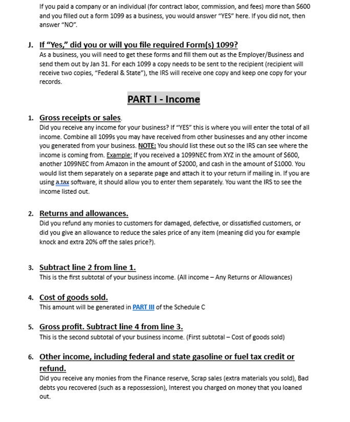 Walking Through the Form Schedule C form 1040 for Small Business Tax - Etsy