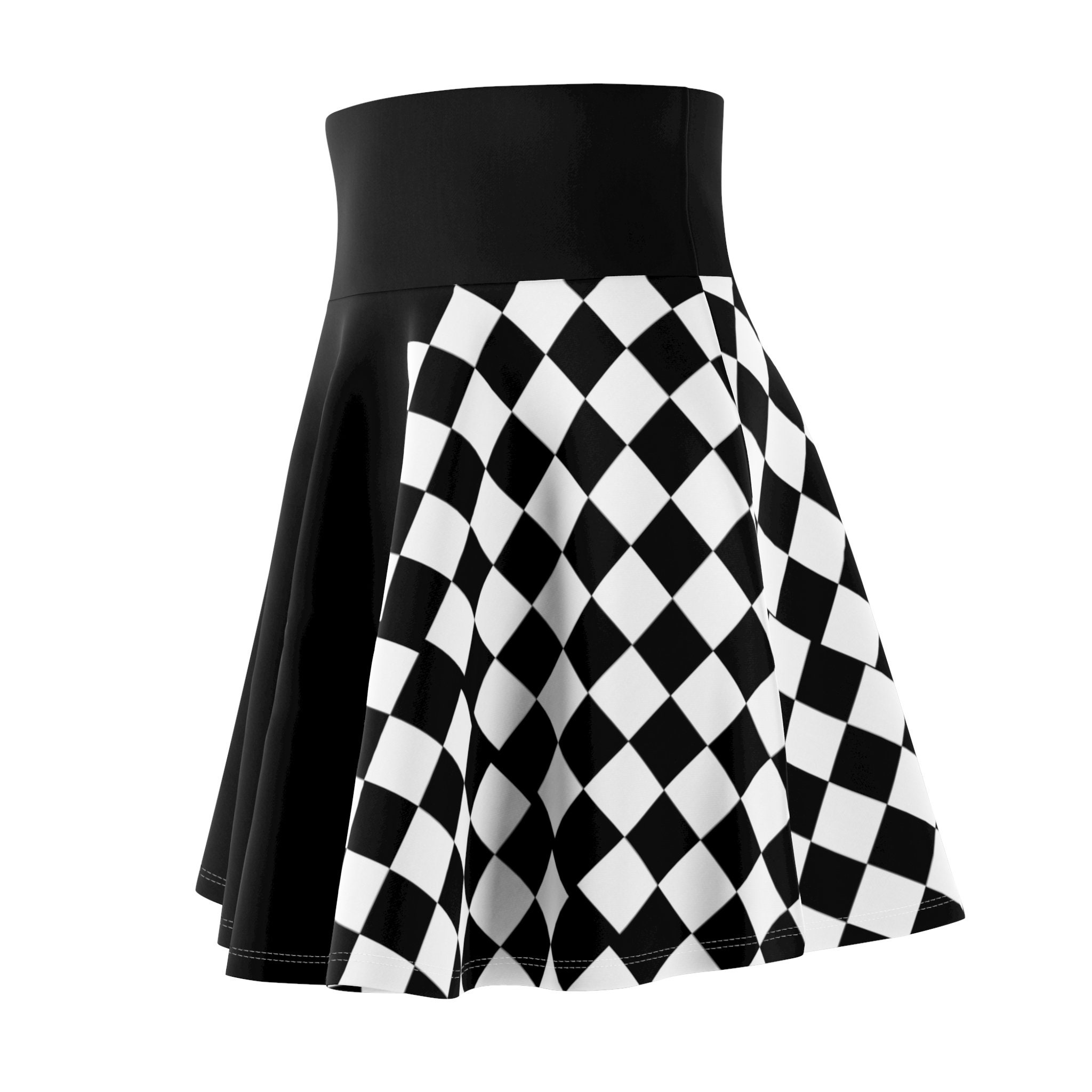 Checkered Skater Skirt, Alt Fashion Goth Circle Skirt, Half Black and ...