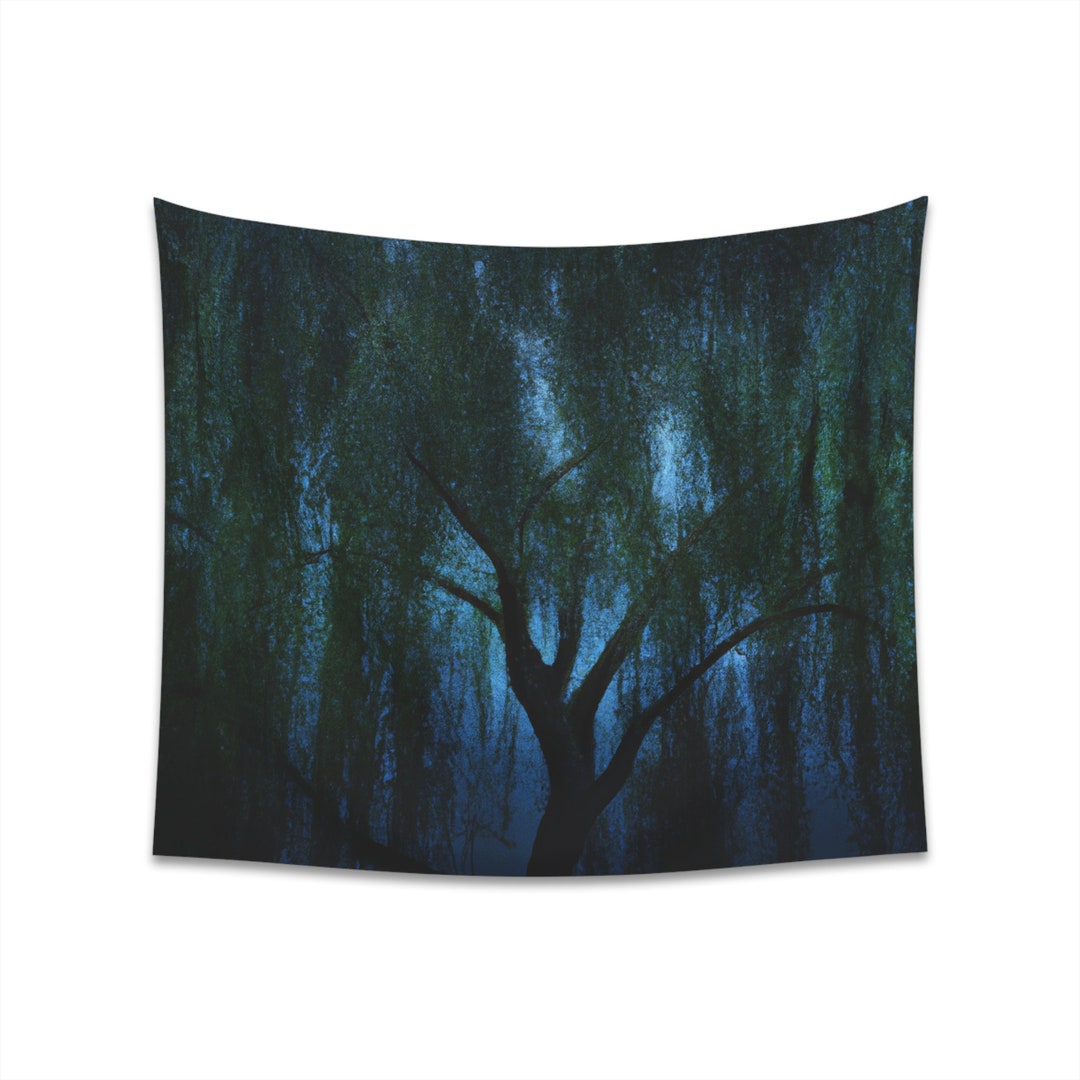 Willow Tree in Moonlight Tapestry Dark Nature Themed Wall Hanging 50x 60 Moonlit Tree Tapestry ...