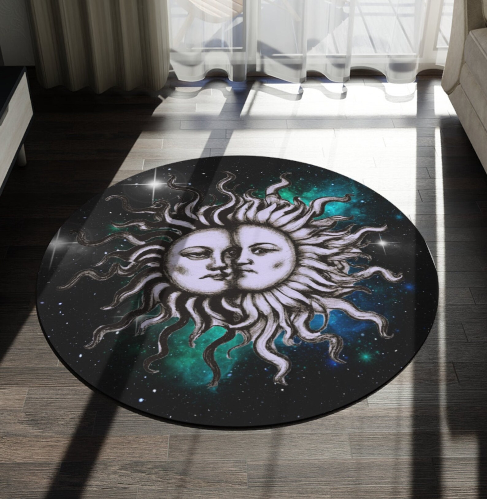 5'X5' Celestial Rug Mystical Sun and Moon in Space - Etsy