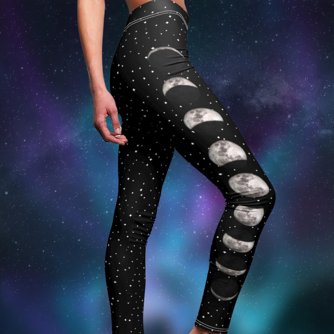 Celestial Moon Phase Leggings: Women's Galaxy Print Yoga Pants - Etsy