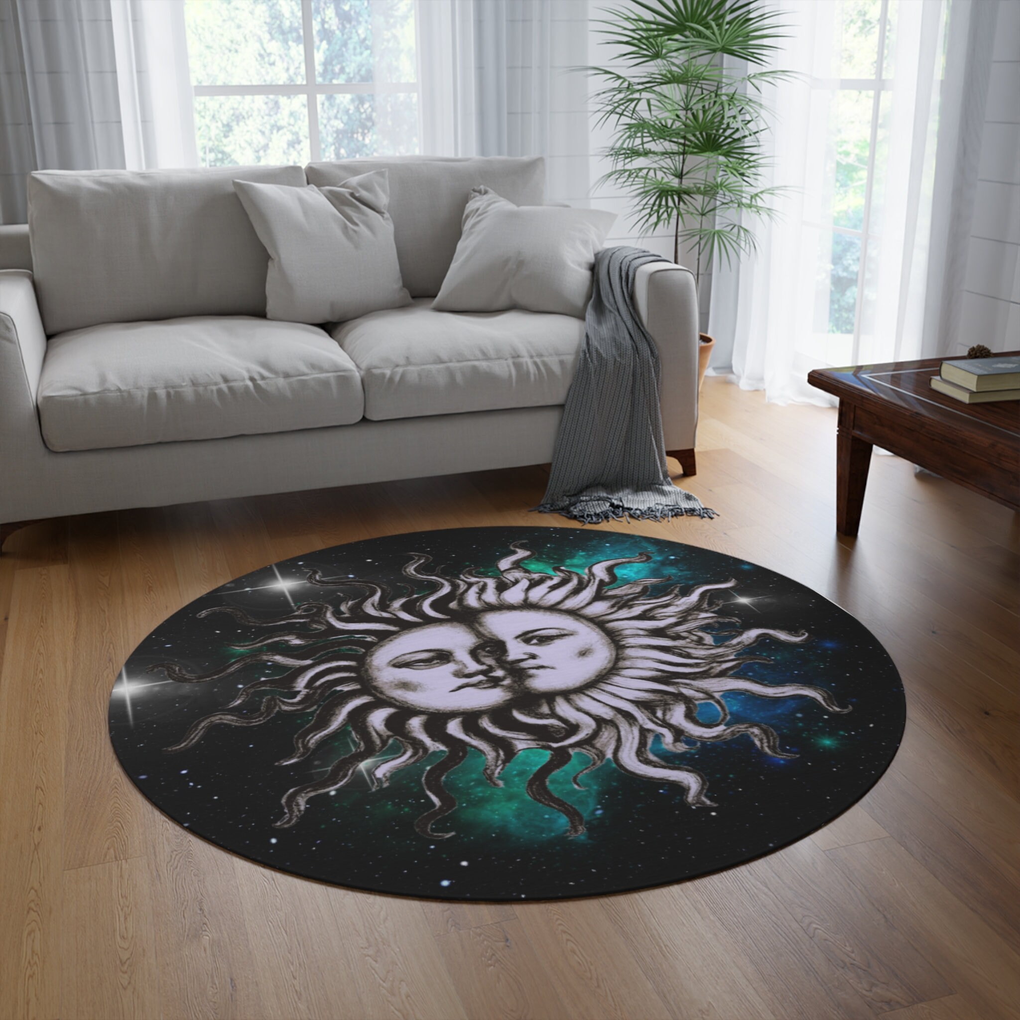 5'X5' Celestial Rug Mystical Sun and Moon in Space - Etsy
