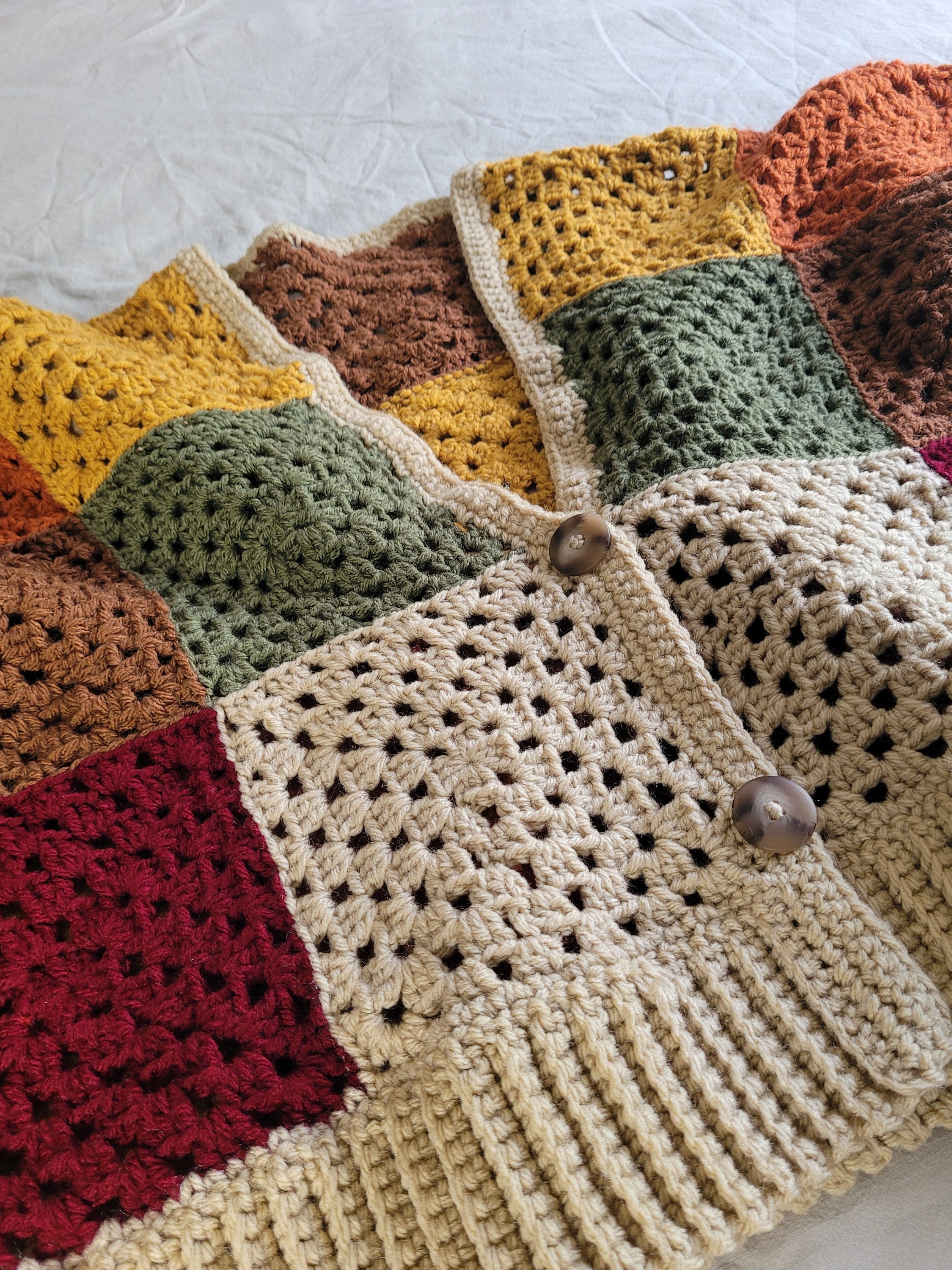 Crochet Handmade Granny Square Patchwork Y2K Oversized Colorful Fall ...