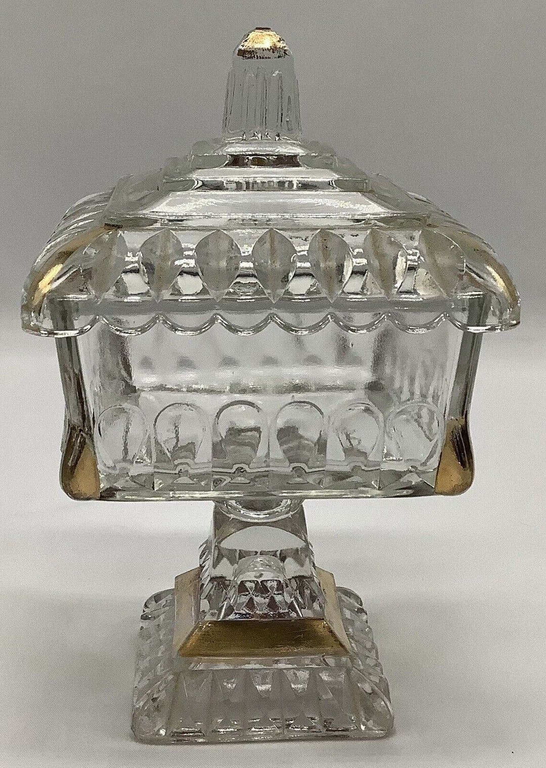 Vintage Jeanette Glass Wedding Box Pedestal Candy Dish Gold Trim 6.5 - Etsy