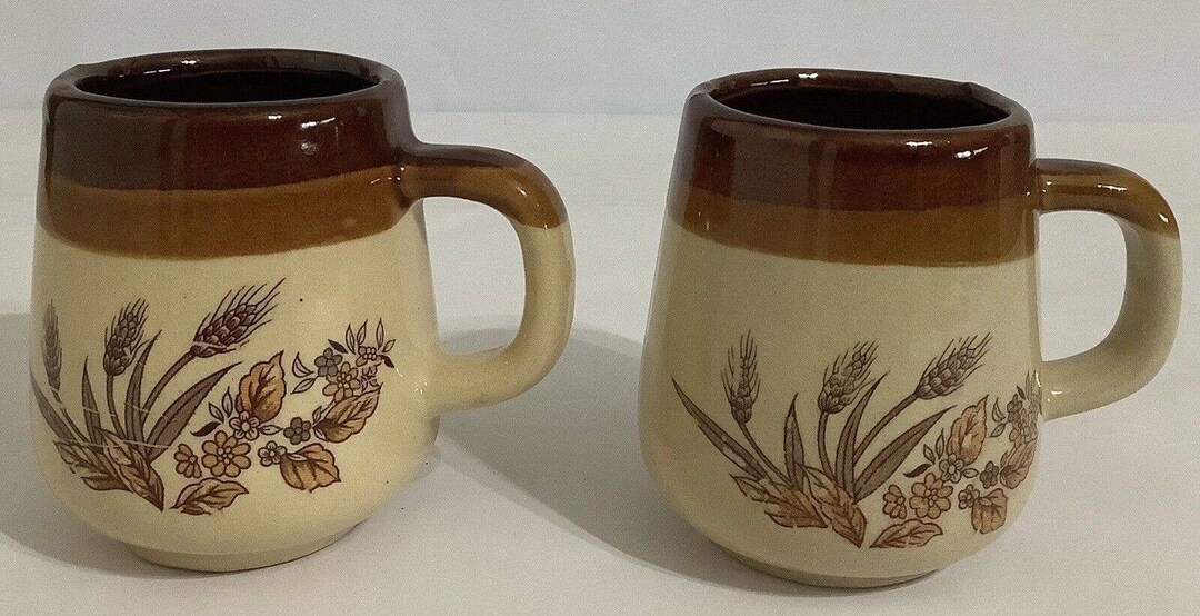 Vintage Mugs 1970's Country Wheat Brown Handled Ceramic - Etsy