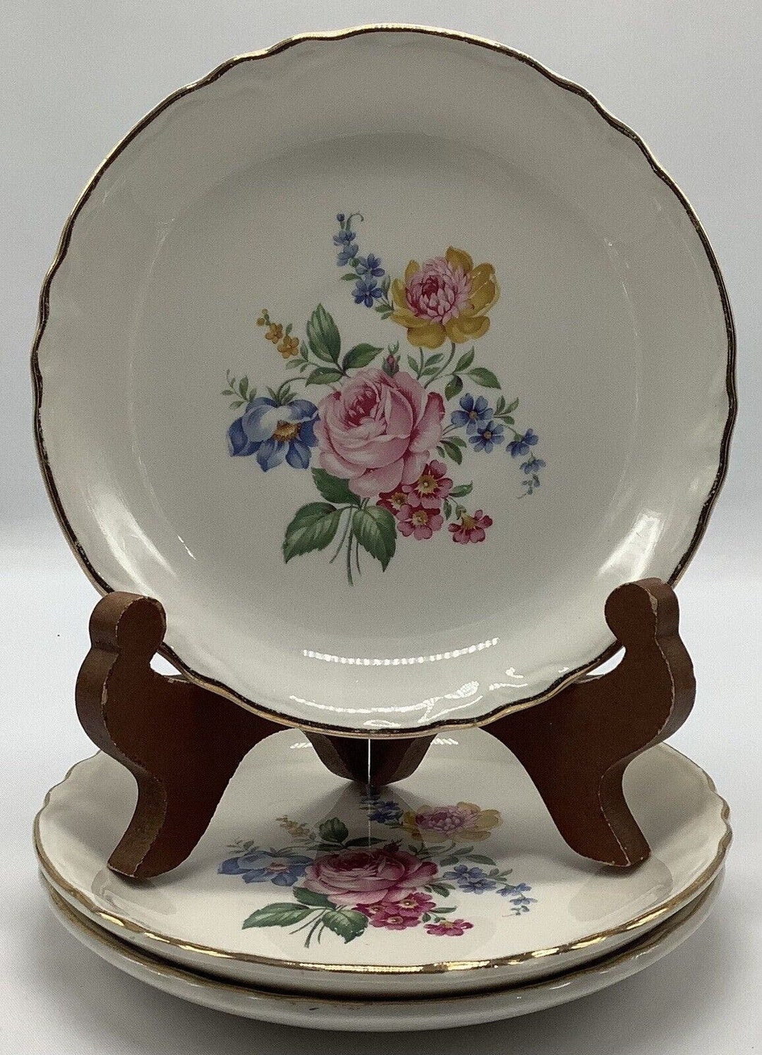 VTG Scio Pottery Hazel Pink Rose Blue & Yellow Floral Saucers Set of 3 ...
