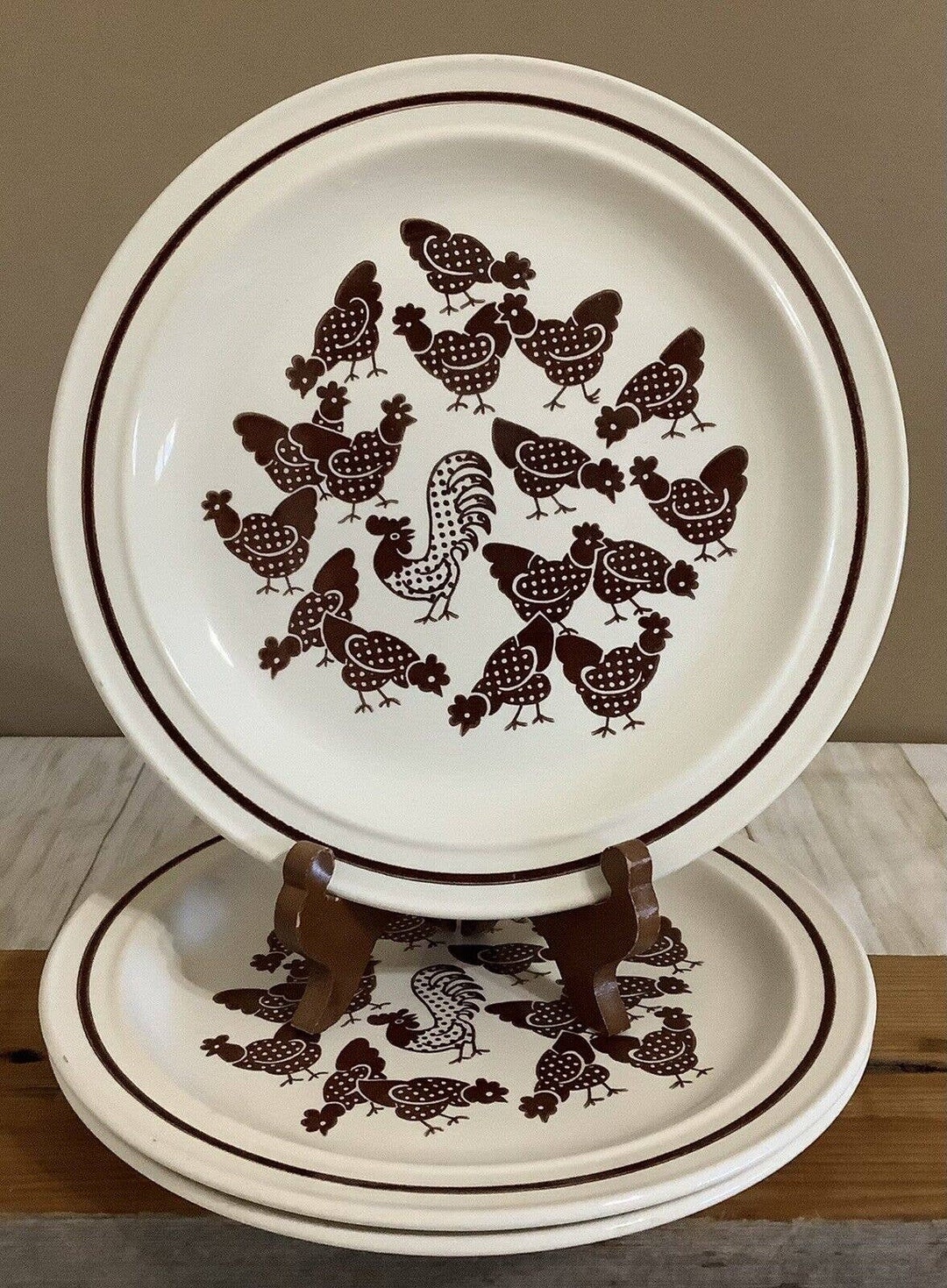 Vintage Homer Laughlin-ivory/brown Rooster/hens-dinner Plates Set of 3 ...