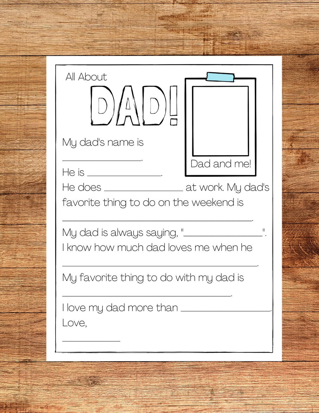 All About Dad Activity Page Fathers Day Questionnaire, Printable ...