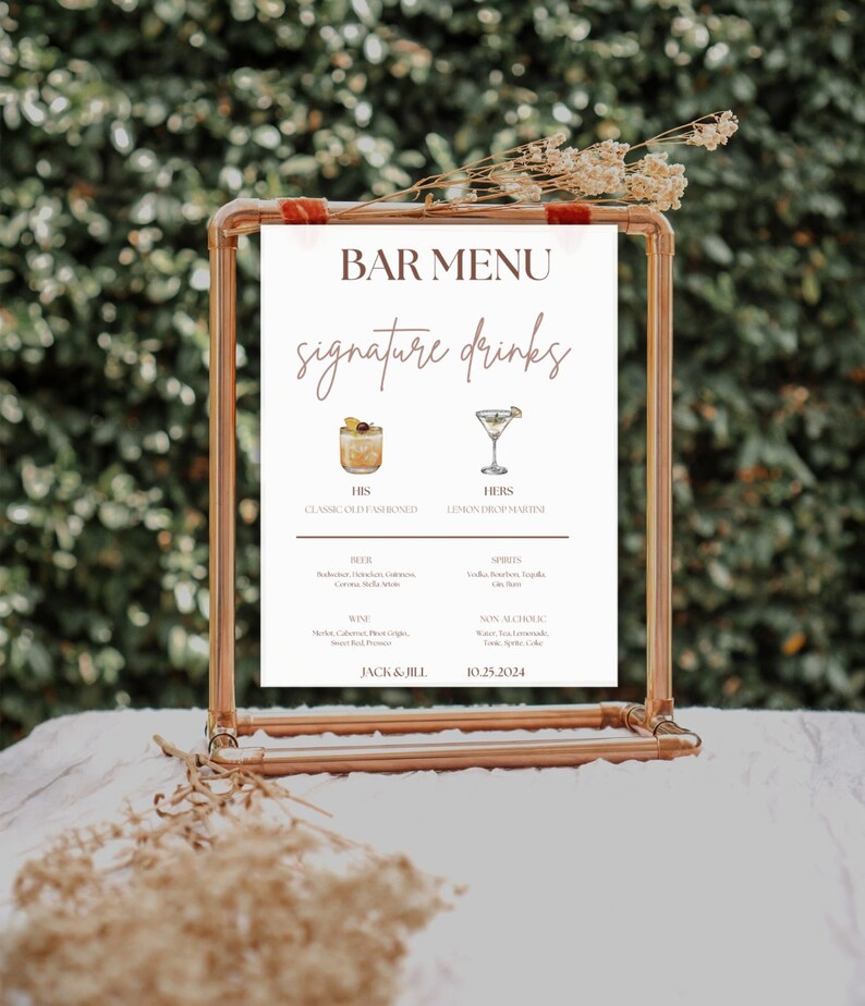 Modern Editable Drink Menu Template, Minimalist Printable Bar Menu ...