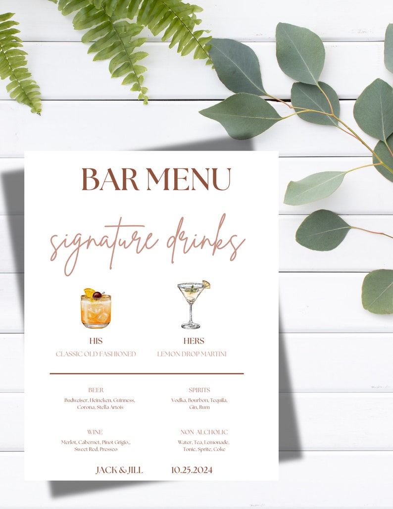 Modern Editable Drink Menu Template, Minimalist Printable Bar Menu ...