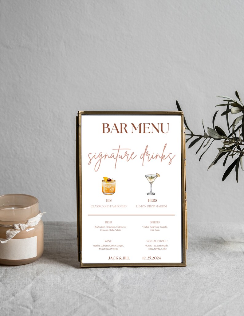 Modern Editable Drink Menu Template, Minimalist Printable Bar Menu ...