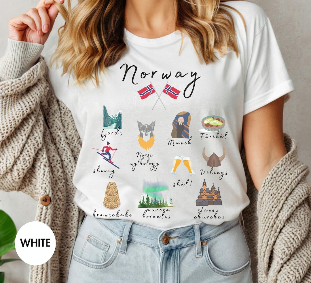 Norway Shirt | Norwegian Landmarks Souvenir Tee, Norway Gift, Norway ...