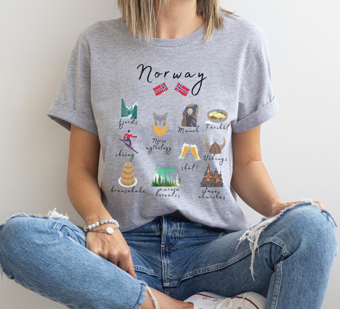 Norway Shirt | Norwegian Gems & Landmarks Souvenir Tee and Gift, Oslo ...