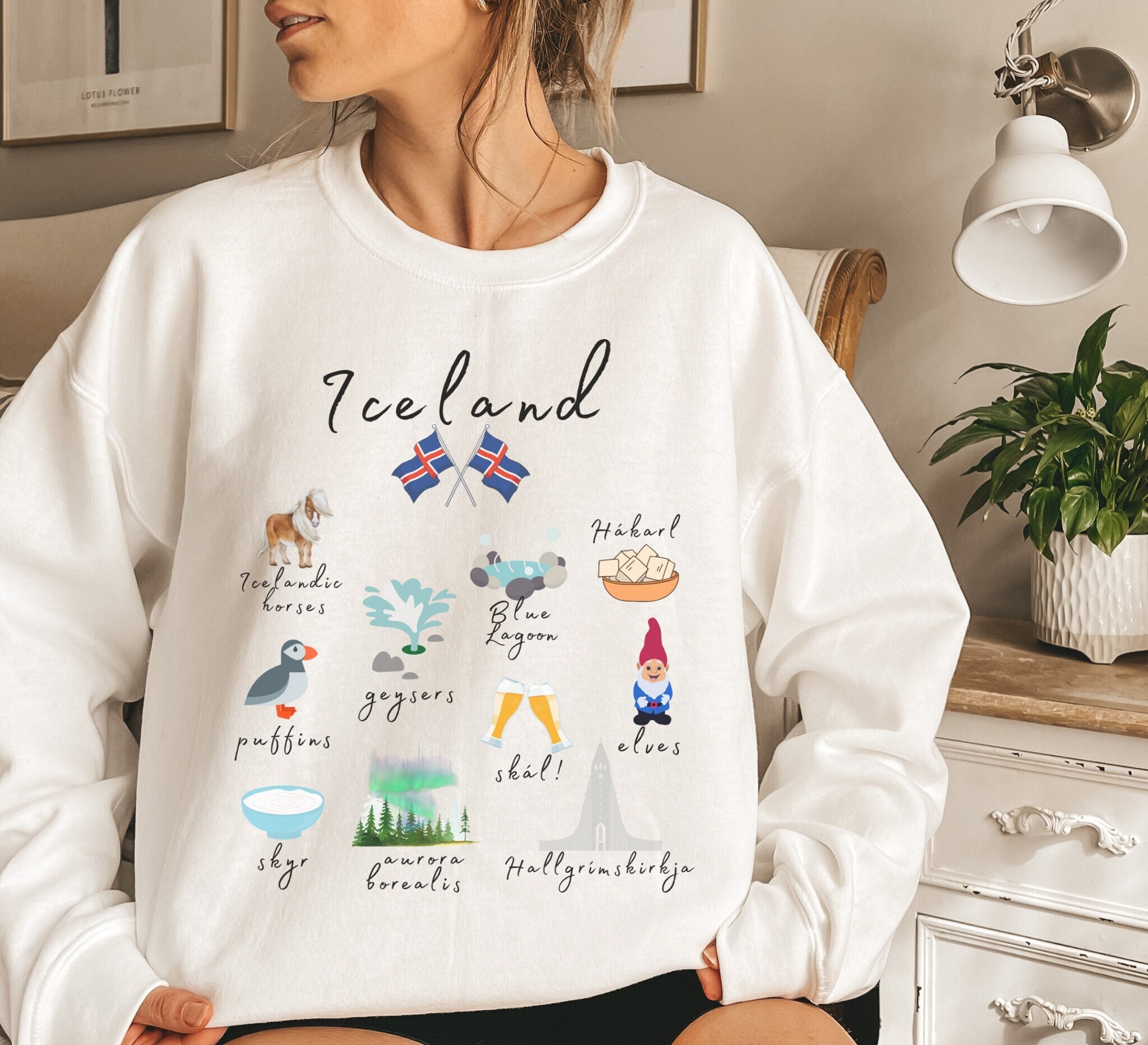 Iceland Crewneck Sweatshirt Icelandic Gems & Landmarks Souvenir Shirt ...