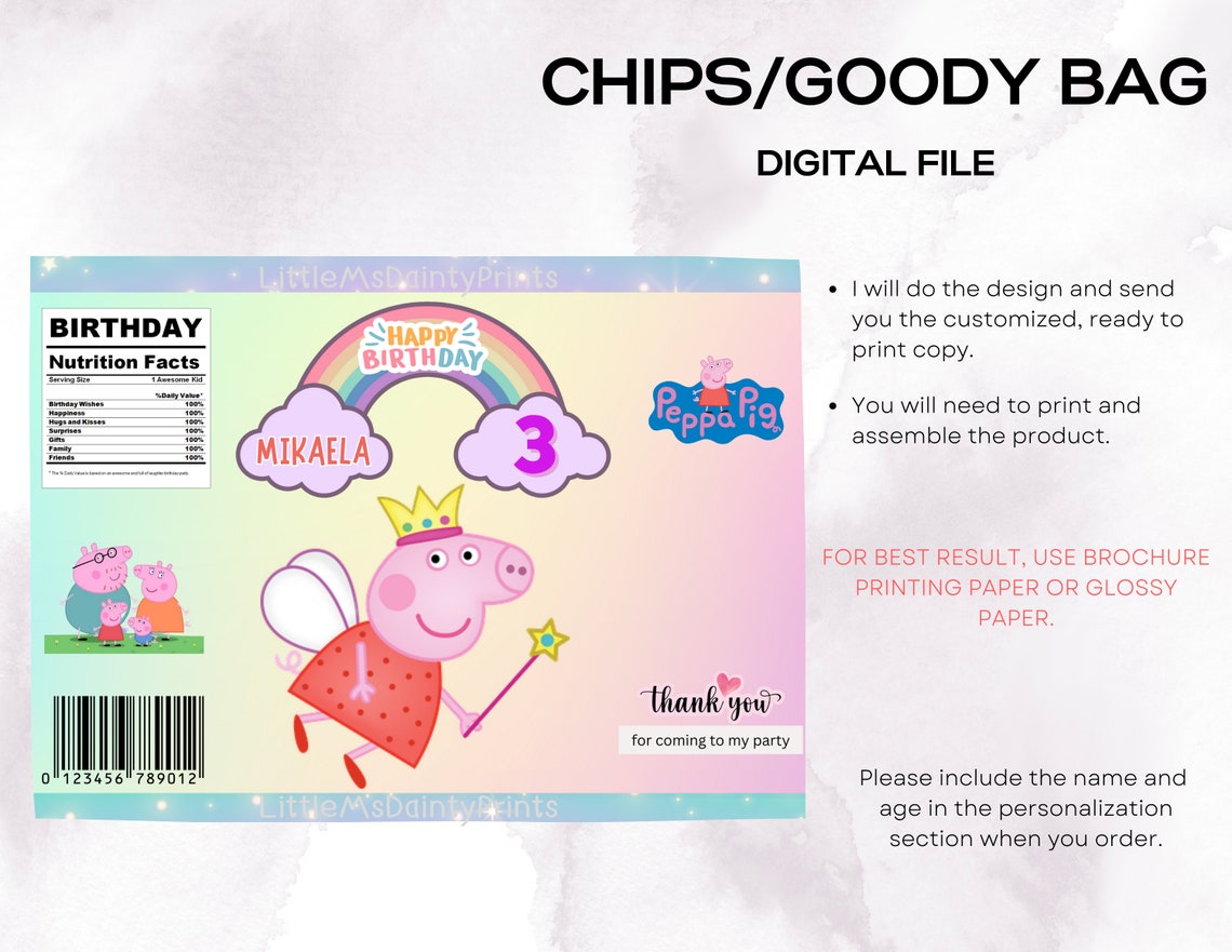 Pig Chips Bag Pig Party Favor Bag Pig Birthday Party - Etsy