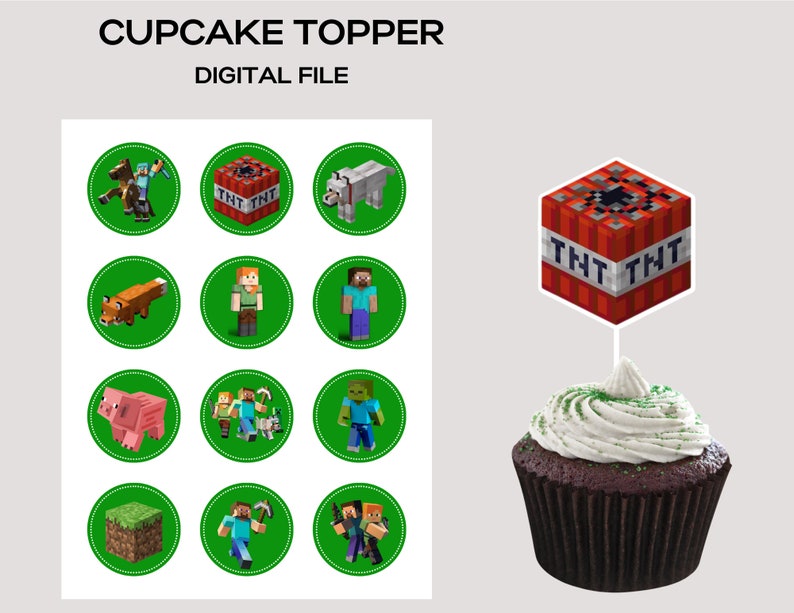 Minecraft Cupcake Topper, Minecraft Party, Minecraft Birthday - Etsy