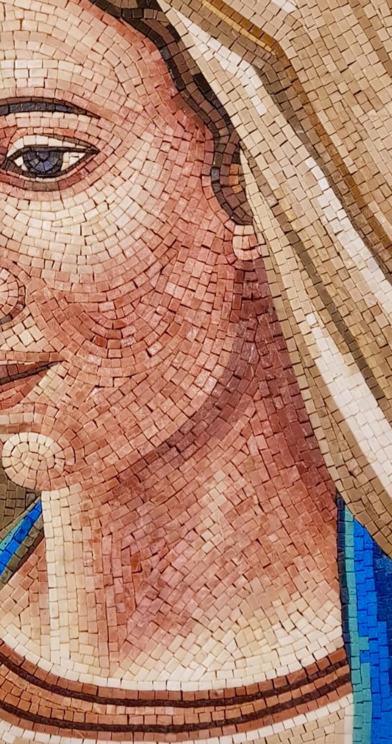 Virgin Mary Religious Mosaic Art Icon - Marble & Natural Stone - Mosaic ...