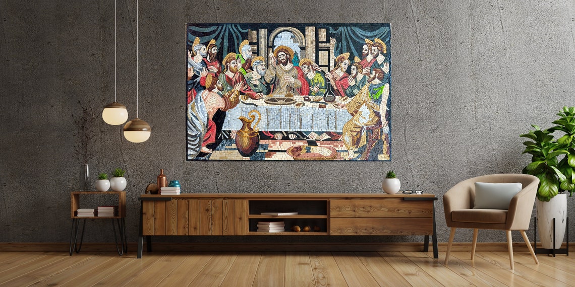 Colorful Last Supper Mosaic – Handmade Vibrant Stone Christian Wall Art ...