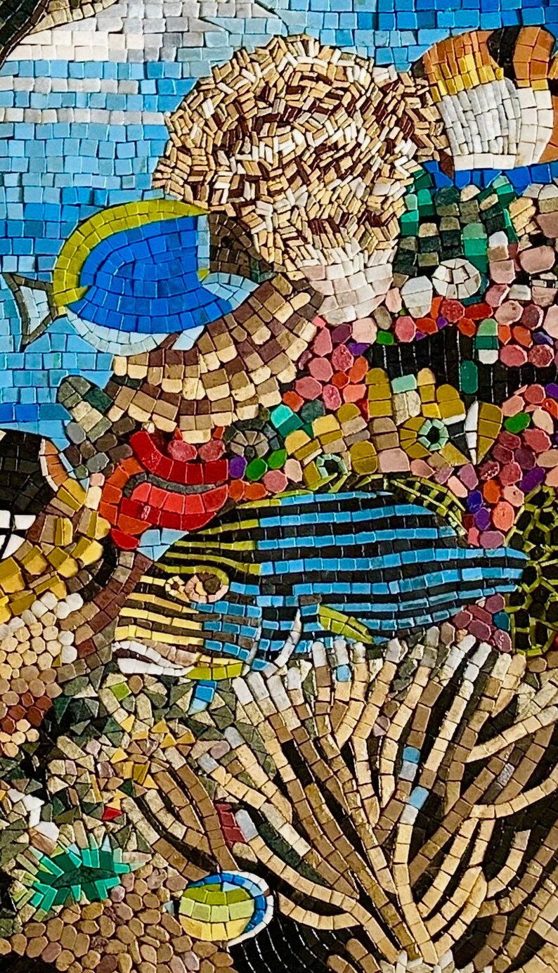 Underwater Sea Life Mosaic - Handmade Wall Art - Stone, Marble & Smalti ...