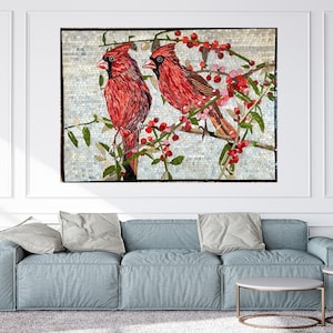 MOSAIC ART - Red Cardinals - Handmade Natural Stone Mural - Mosaic Tile ...