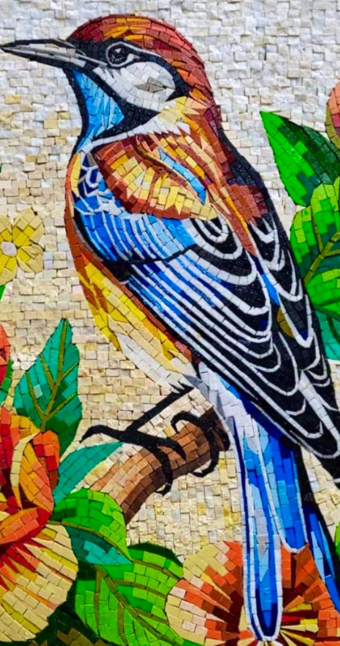 Handmade Stone Mosaic - Wall Art - Bird on a Flower - Elegant Home ...