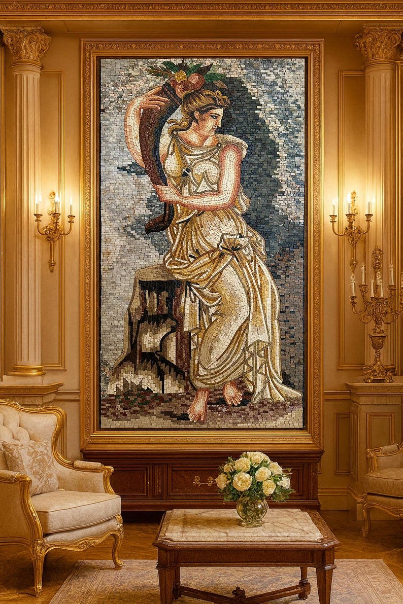 Ceres Goddess Mosaic With Cornucopia - Handmade Roman Style Marble ...