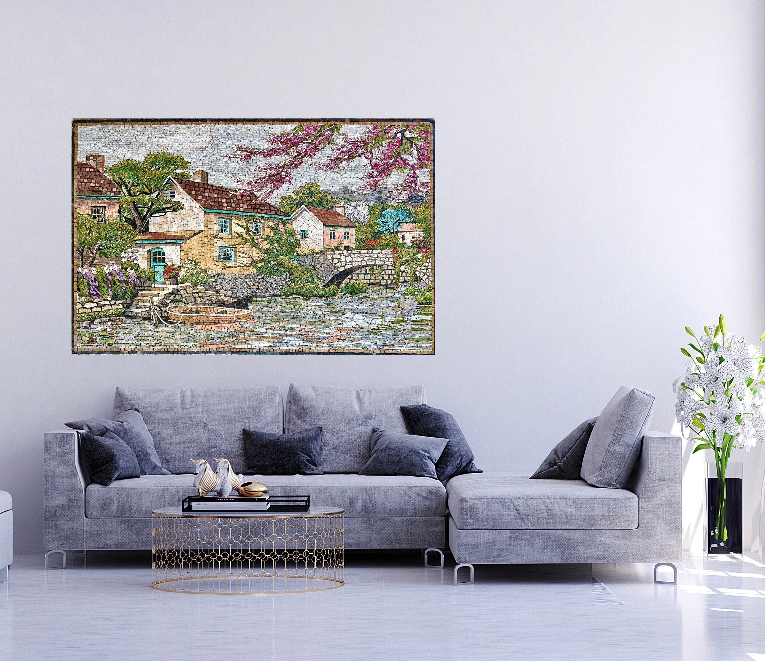 MOSAIC WALL ART - House on the River - Cottage Tile Mosaic - Stone ...
