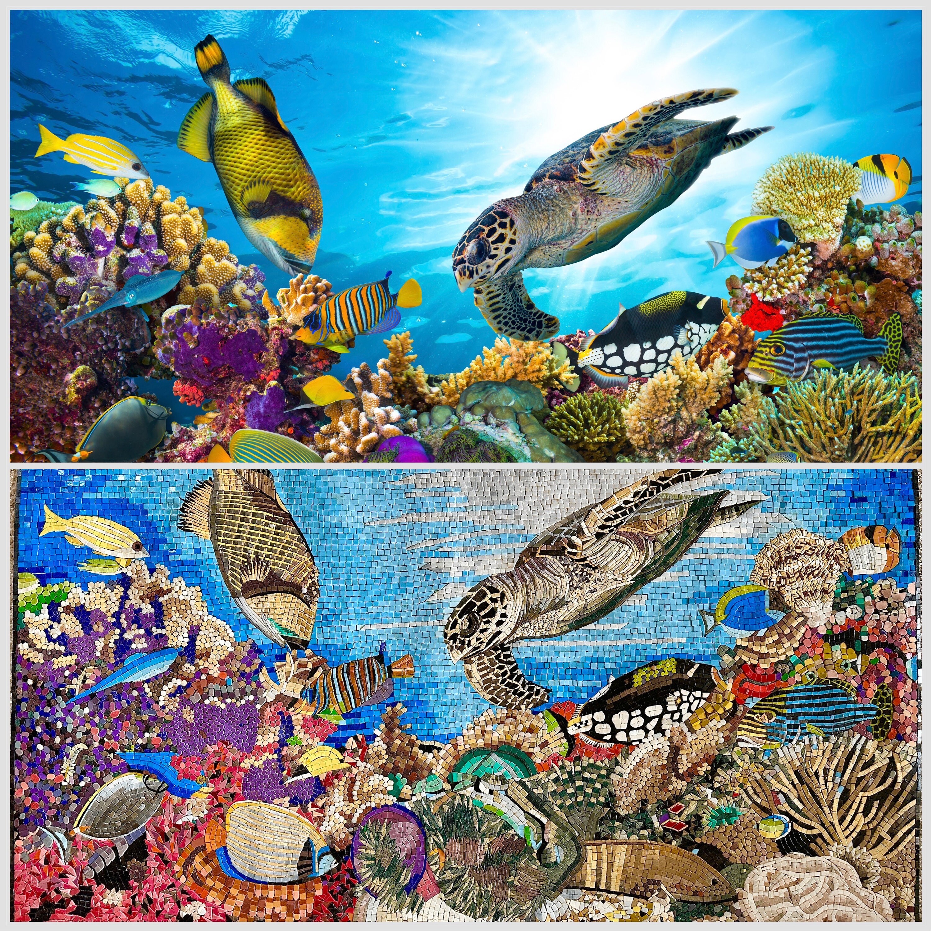 Underwater Sea Life Mosaic - Handmade Wall Art - Stone, Stone, Marble ...