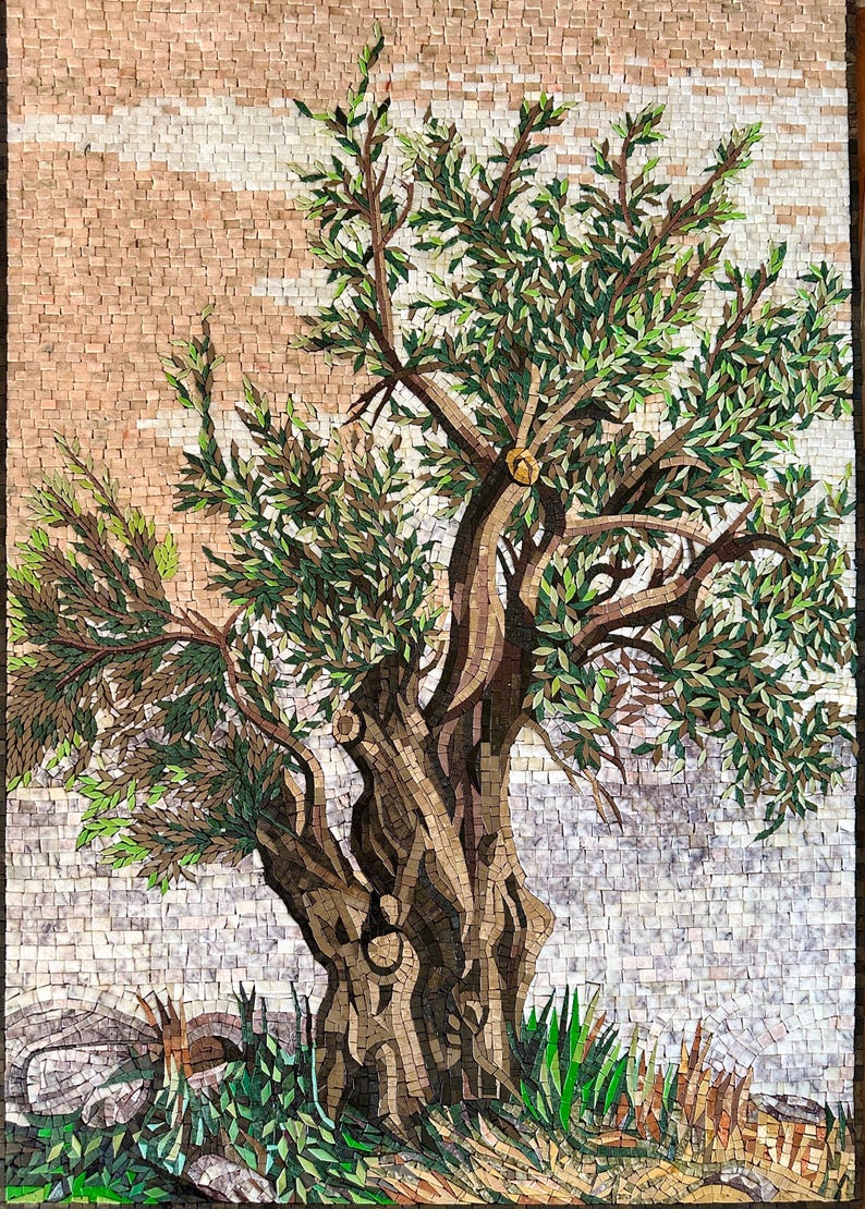 Olive Tree - Natural Stone Wall Art - Handmade Mosaic Tile Art - Custom ...
