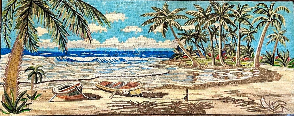 MOST POPULAR Mosaic Wall Art - Tropical Beach - Handmade Natural Stone ...
