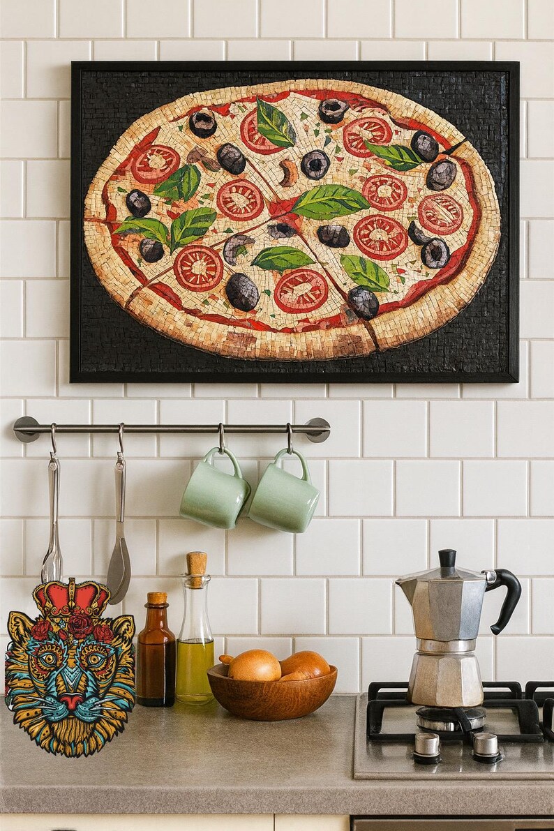 Pizza Mosaic Wall Art - Handmade Stone Mosaic, Kitchen Backsplash Decor ...