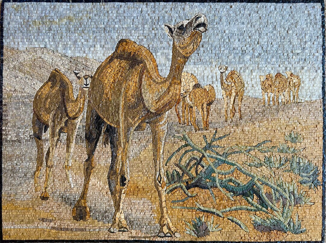 Mosaic Wall Art of Camels in the Desert - Natural Stone Mural - Etsy