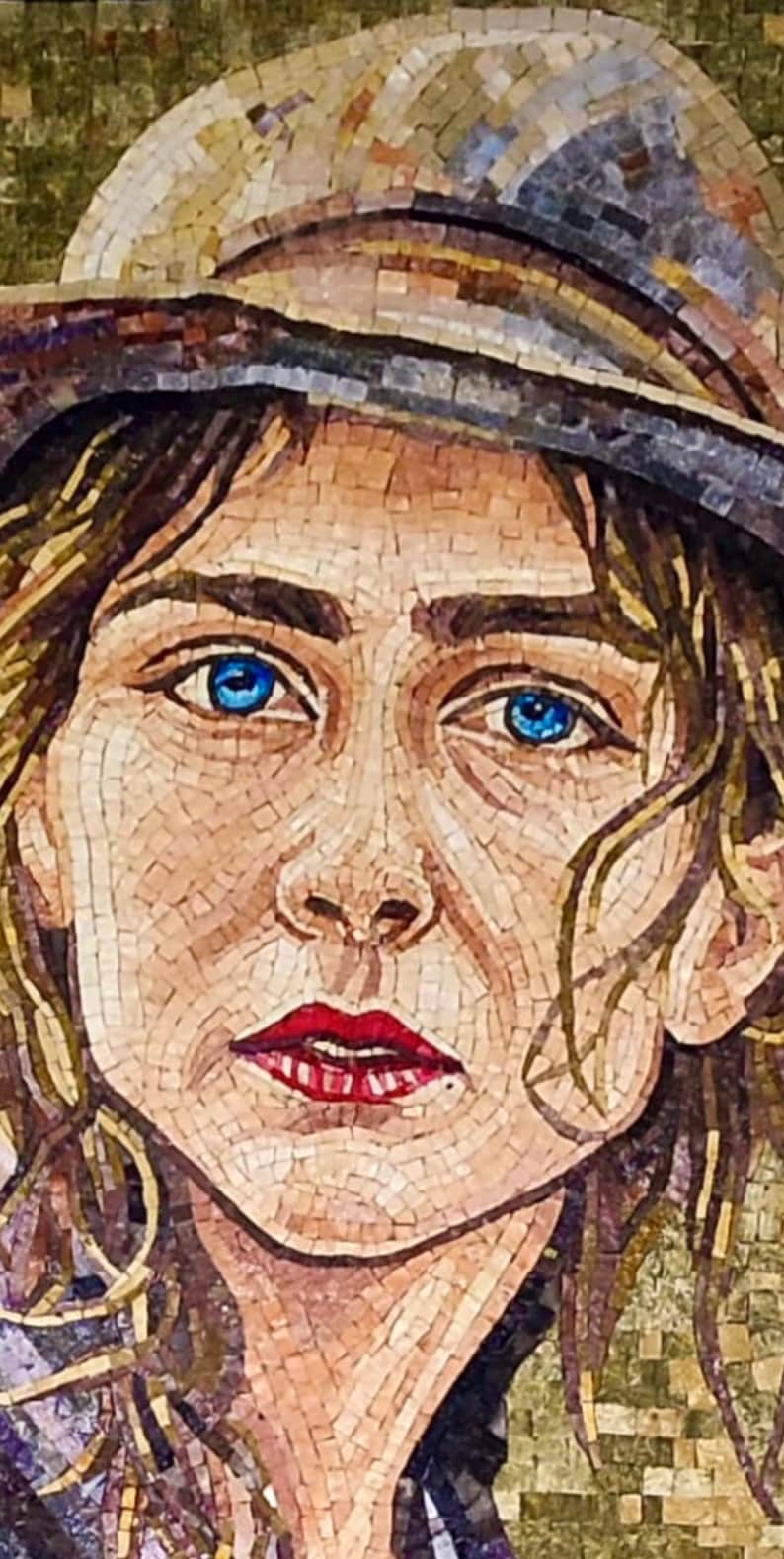 Handmade Stone Mosaic Portrait - Woman in a Hat, Contemporary Wall Art ...