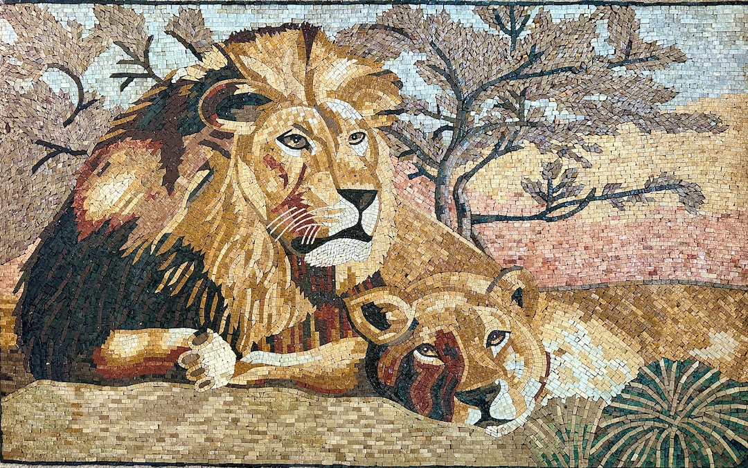 Lion & Lioness Handmade Mosaic Wall Art. Natural Stone Mural - Etsy