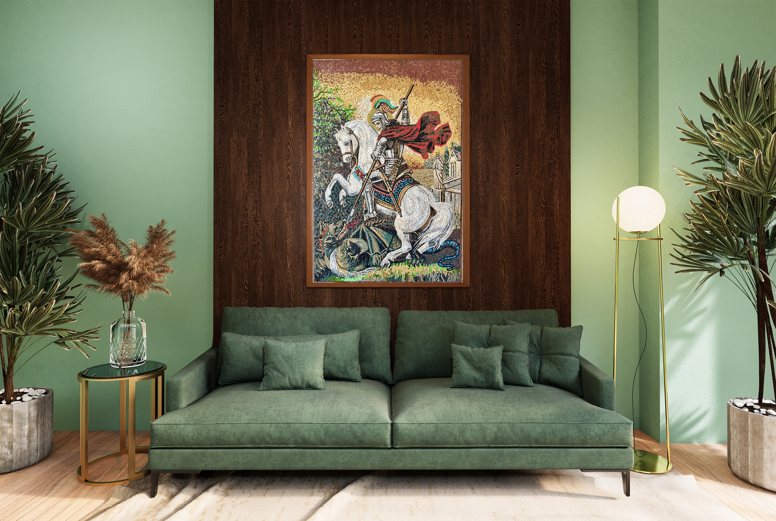 Religious Mosaic Artwork St. George Defeating the Dragon Handmade With ...