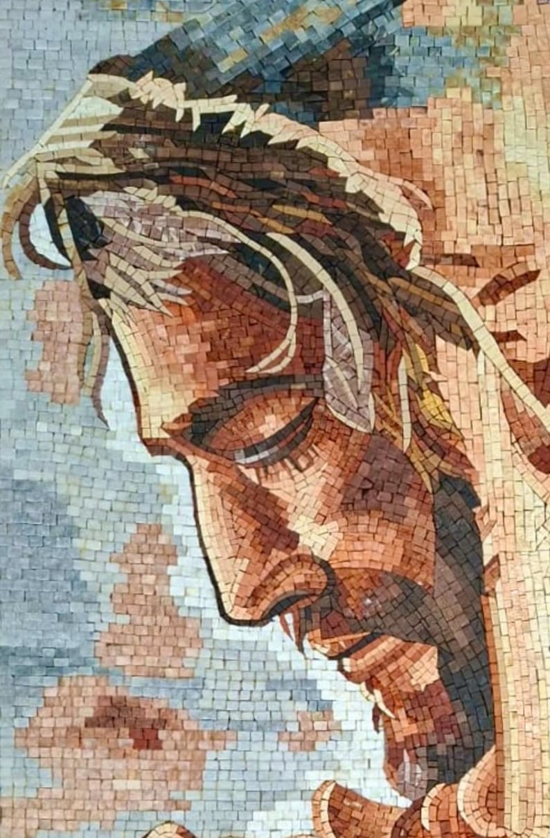 RELIGIOUS MOSAIC ART - Jesus in Prayer Handmade Wall Decor - Natural ...