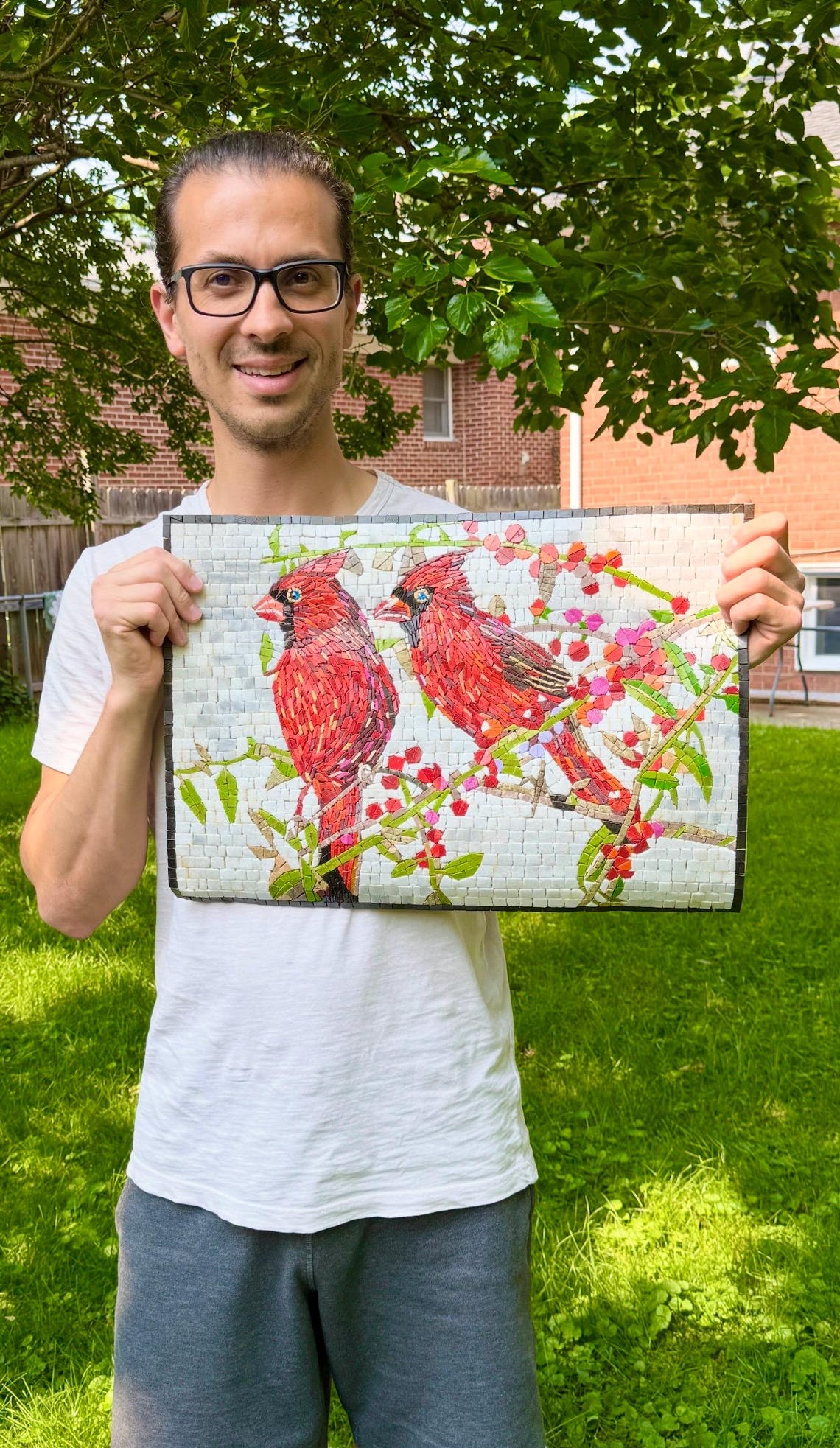 MOSAIC ART - Red Cardinals - Handmade Natural Stone Mural - Mosaic Tile ...