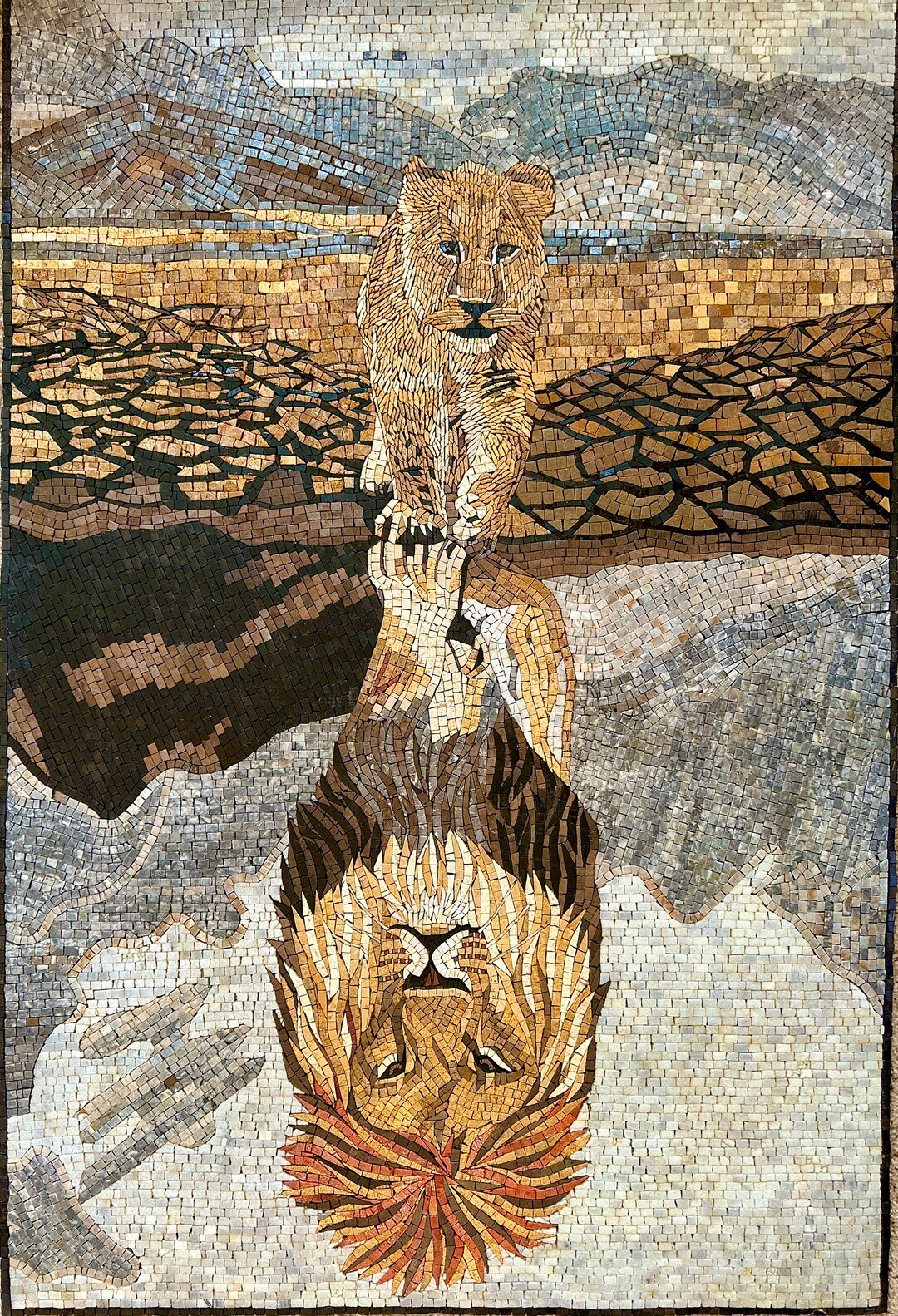 Lion’s Reflection - Handmade Mosaic Wall Art. Natural Store Mural - Etsy