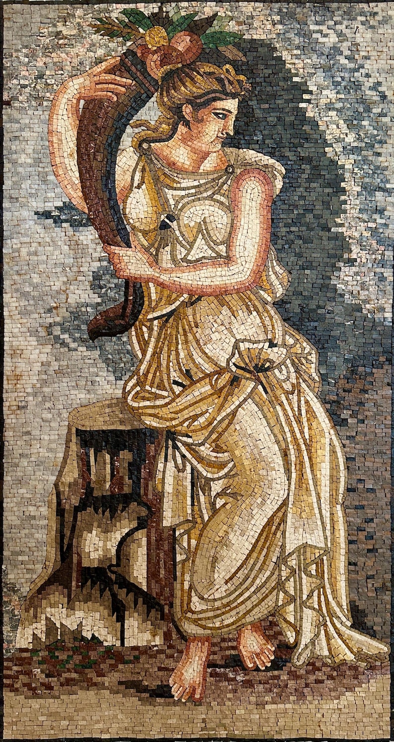 Ceres Goddess Mosaic With Cornucopia - Handmade Roman Style Marble ...