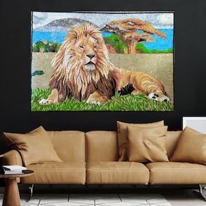 Majestic Lion - Handmade Mosaic Wall Art - Natural Stone and Marble ...