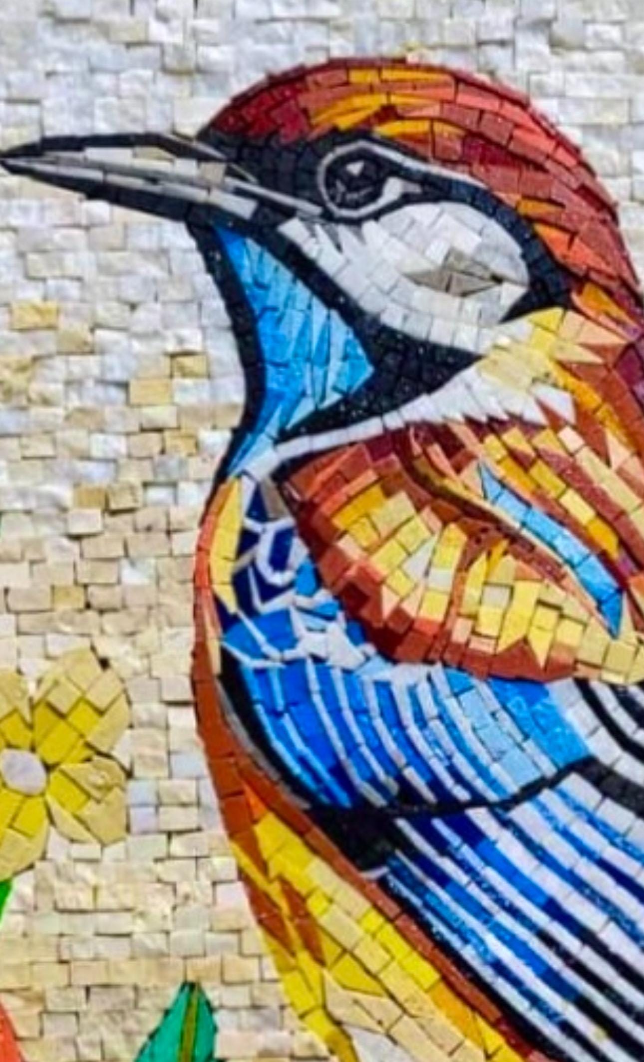 Handmade Stone Mosaic - Wall Art - Bird on a Flower - Elegant Home ...