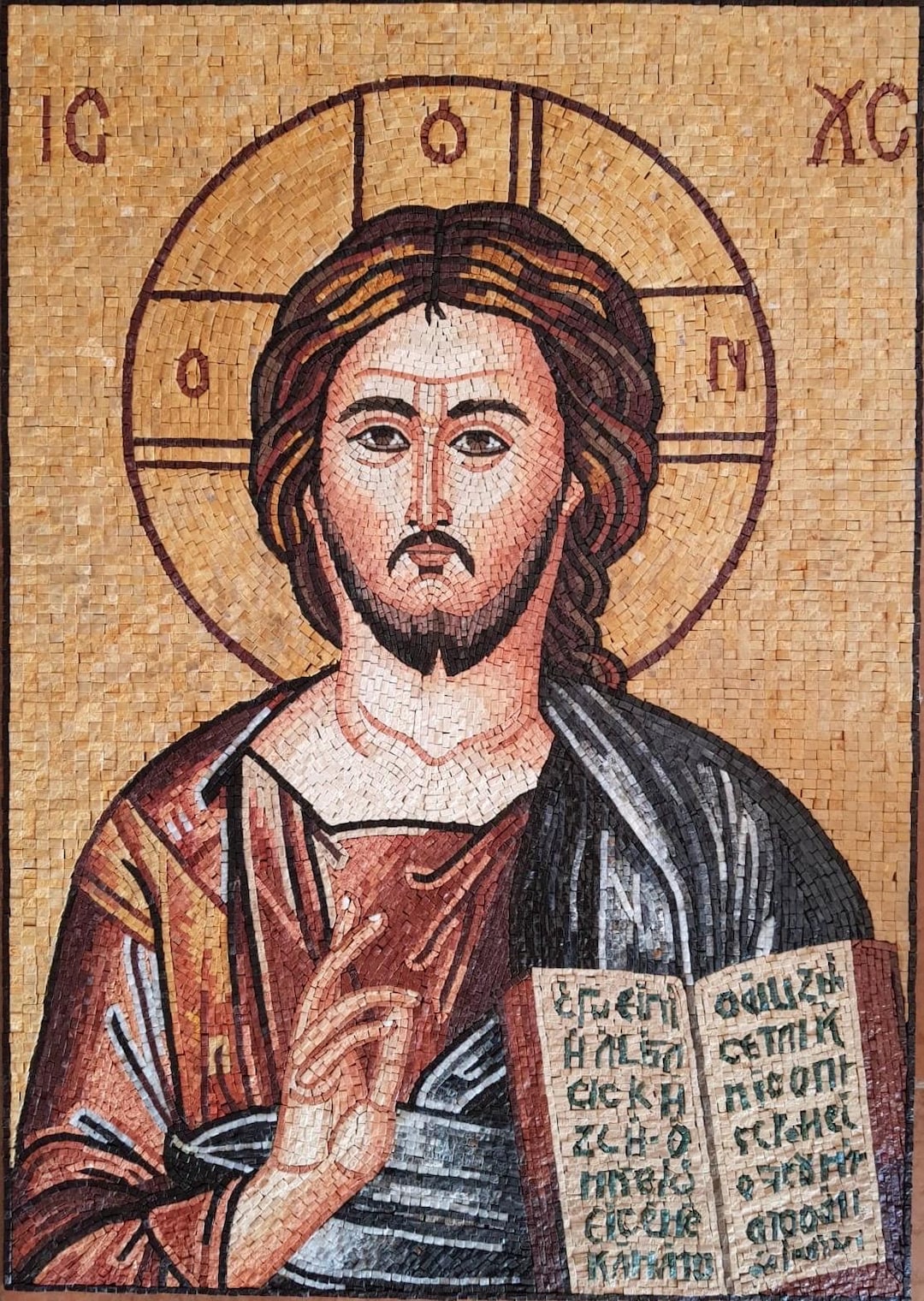 Handmade Stone Mosaic Icon of Christ Pantocrator - Byzantine Christian ...